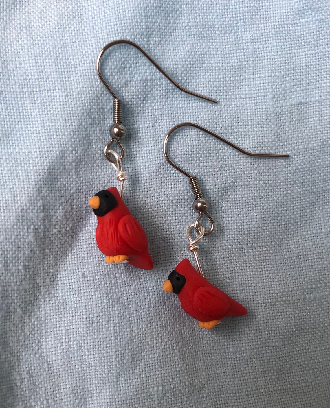 Male Cardinal Bird Polymer Clay Sculpted Earrings Stainless - Etsy