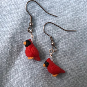 Male Cardinal Bird Polymer Clay Sculpted Earrings Stainless Steel - Etsy