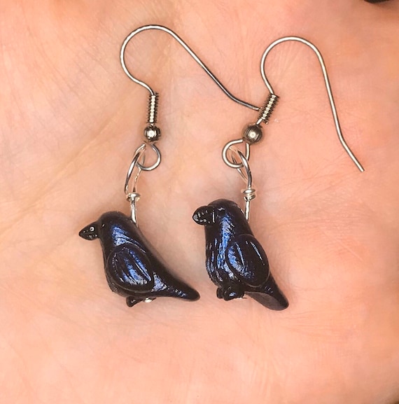 Rabe Polymer Clay Skulptur Ohrringe Edelstahl - Etsy