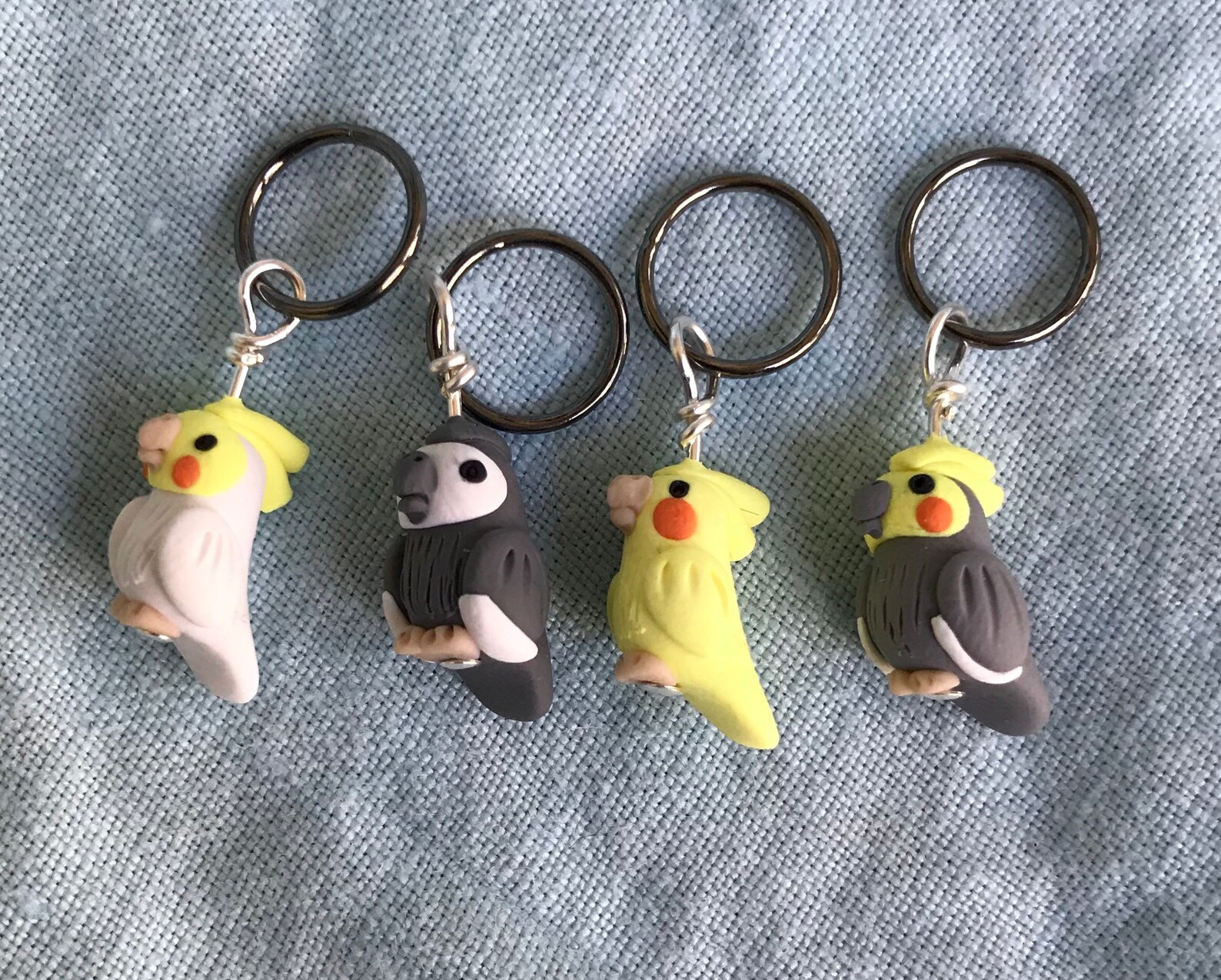 Cockatiel Stitch Markers Flock of 4 Miniature Polymer Clay Sculpted ...
