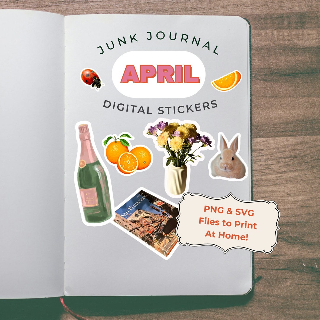 Printable April Stickers for Junk Journaling, Digital PNG & SVG Spring ...