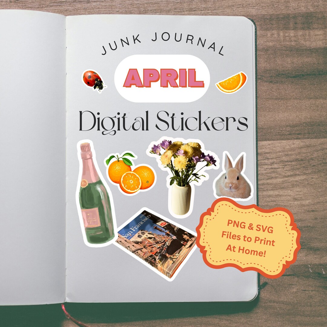 Printable April Stickers for Junk Journaling, Digital PNG & SVG Spring ...