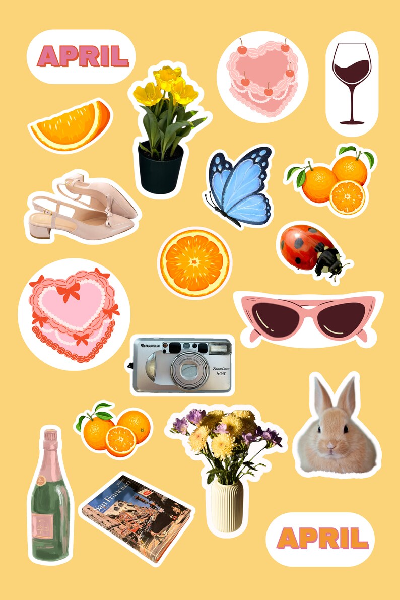 Printable April Stickers for Junk Journaling, Digital PNG & SVG Spring ...