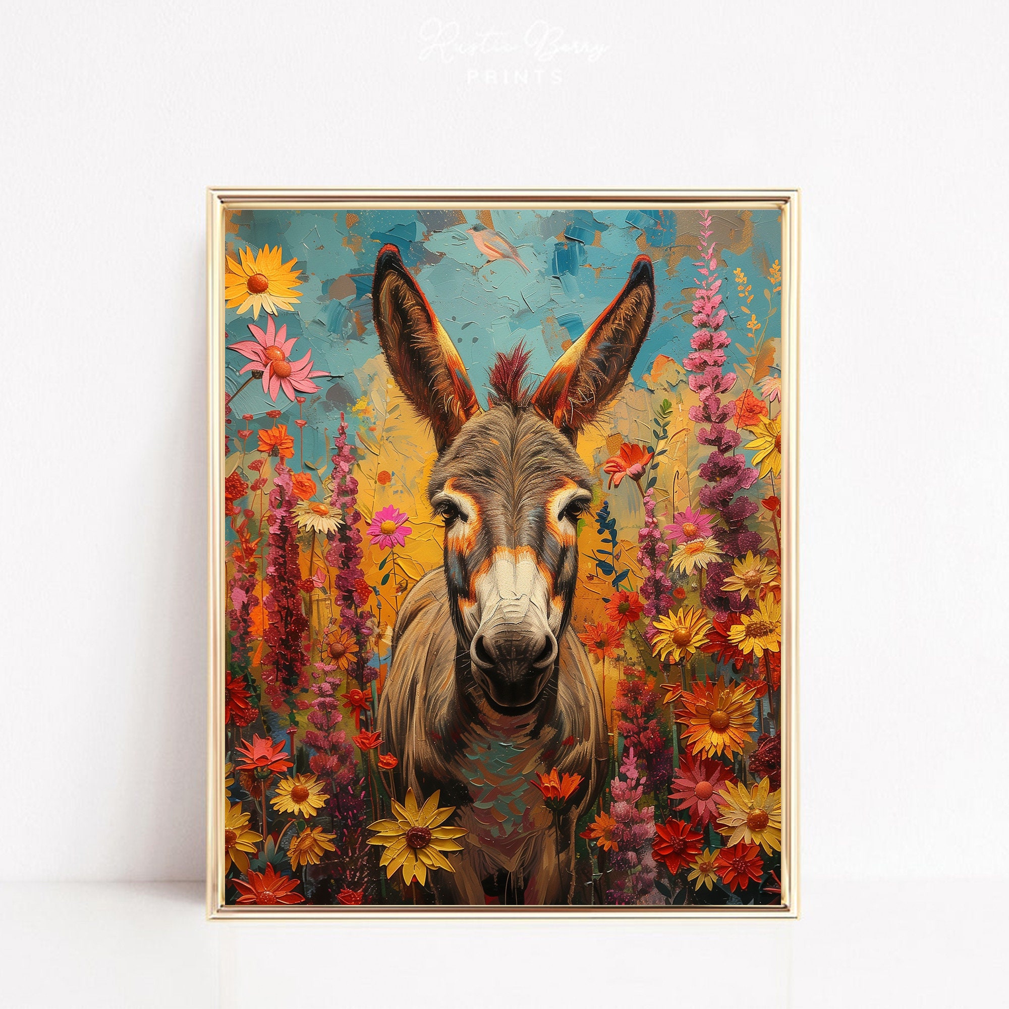 Floral Donkey Art Print | Animal Art | Cute Donkey | Donkey Art ...