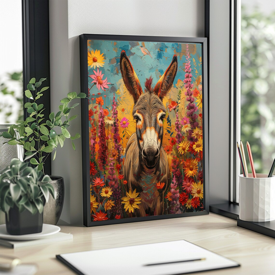 Floral Donkey Art Print | Animal Art | Cute Donkey | Donkey Art ...