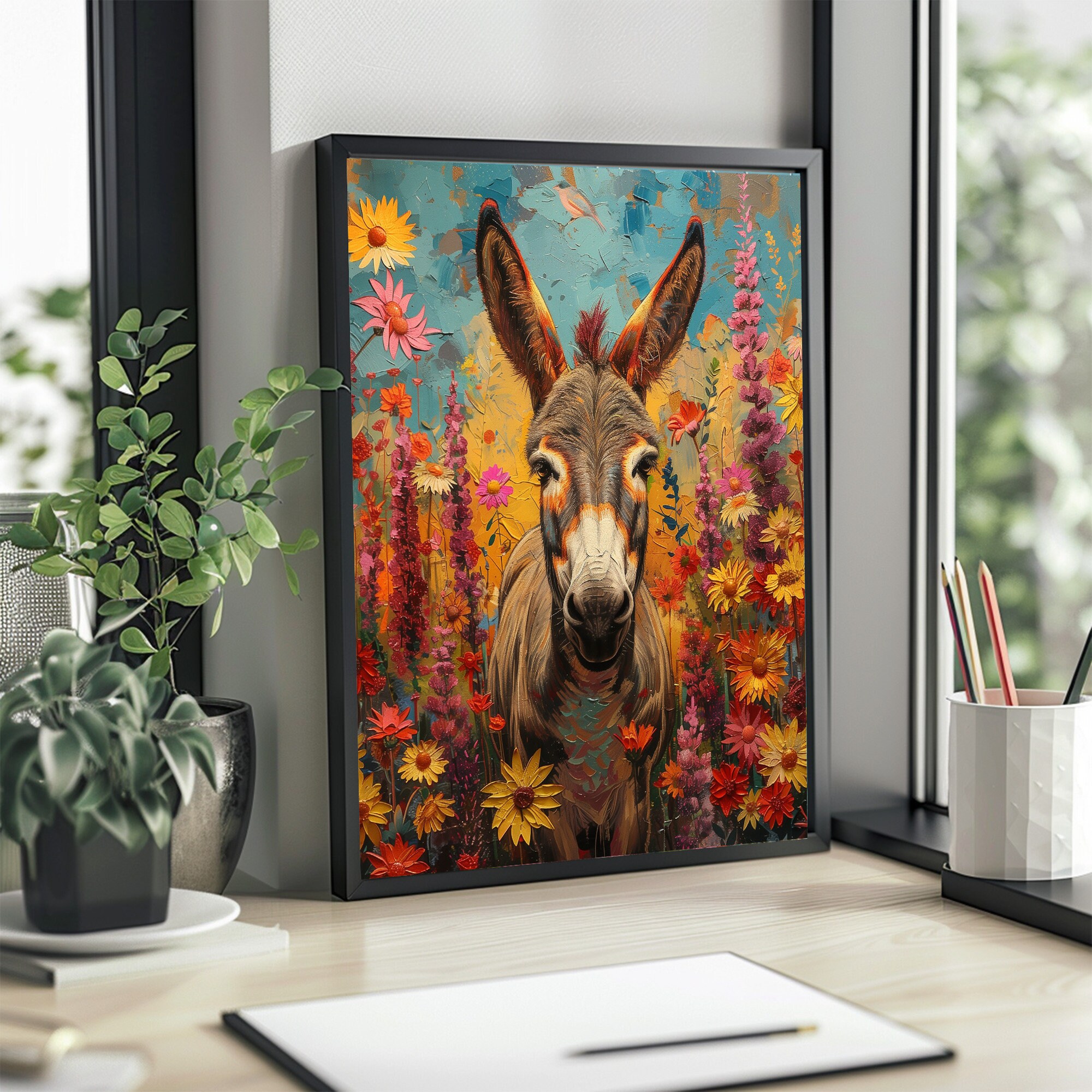 Floral Donkey Art Print | Animal Art | Cute Donkey | Donkey Art ...