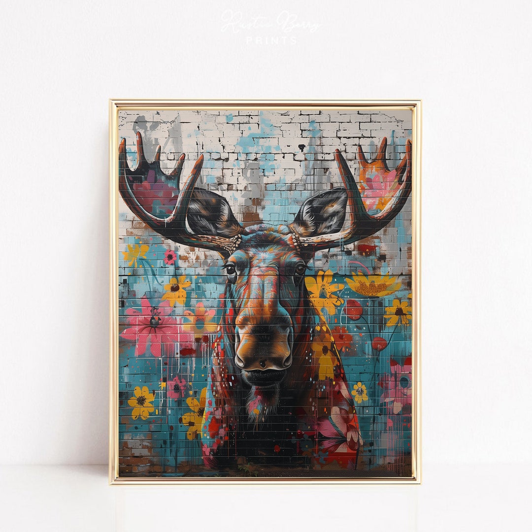 Floral Moose Art Print | Animal Prints | Moose Prints | Moose Art ...
