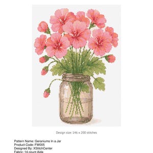 Geraniums in Jar Cross Stitch Pattern • Wildflowers Cross Stitch ...