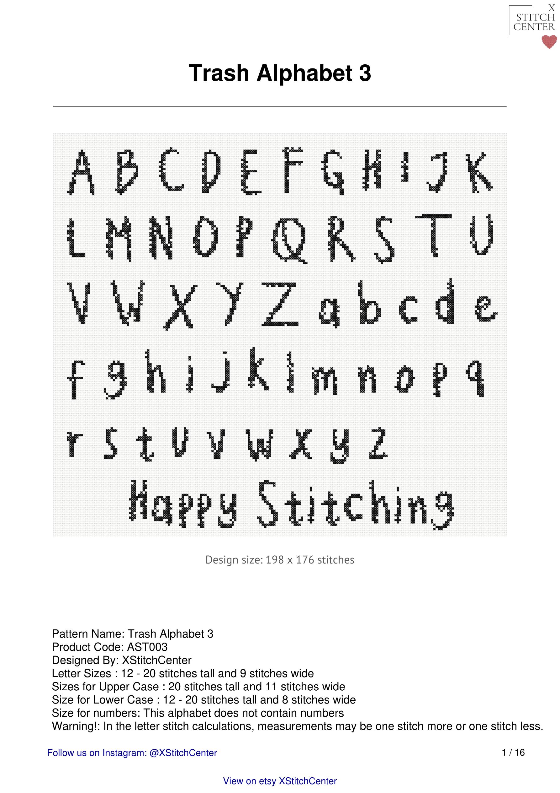 Script Trash Cross Stitch Alphabets • Script Cross Stitch Fonts • Cross ...