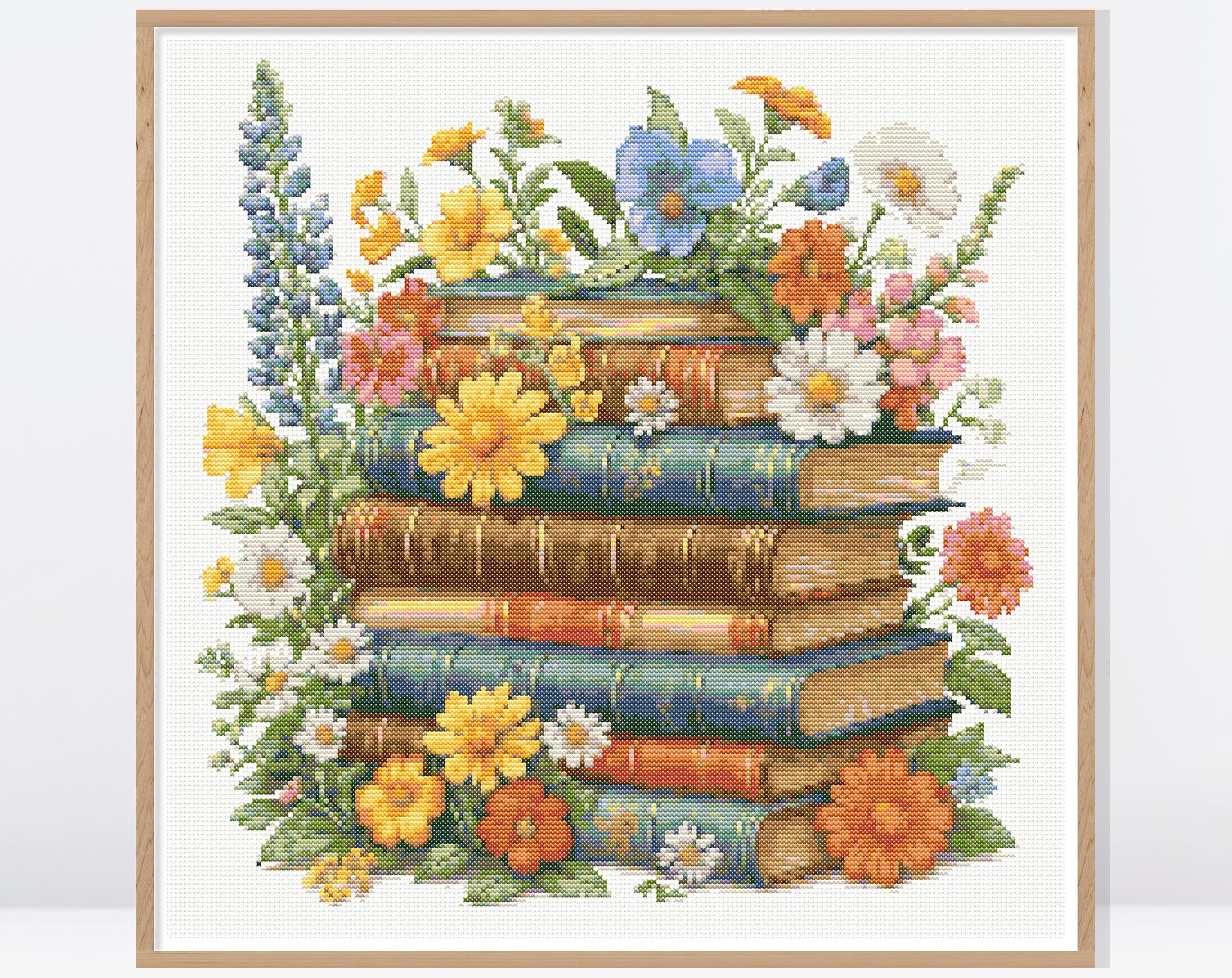 Wildflowers Books Cross Stitch Pattern • Vintage Cross Stitch Pattern ...