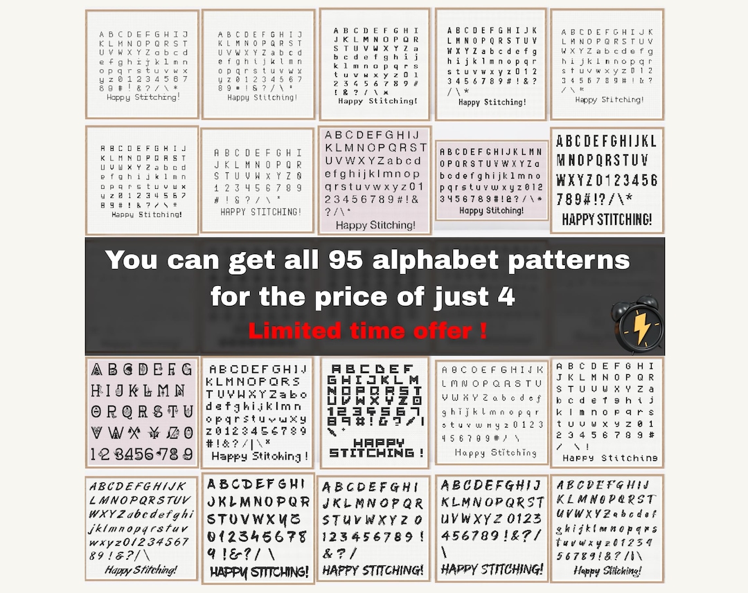 Set of 95 Cross Stitch Alphabets • Tiny and Medium Fonts • Cross Stitch ...