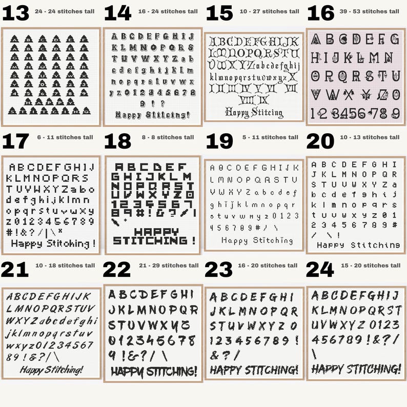 Set of 95 Cross Stitch Alphabets • Tiny and Medium Fonts • Cross Stitch ...