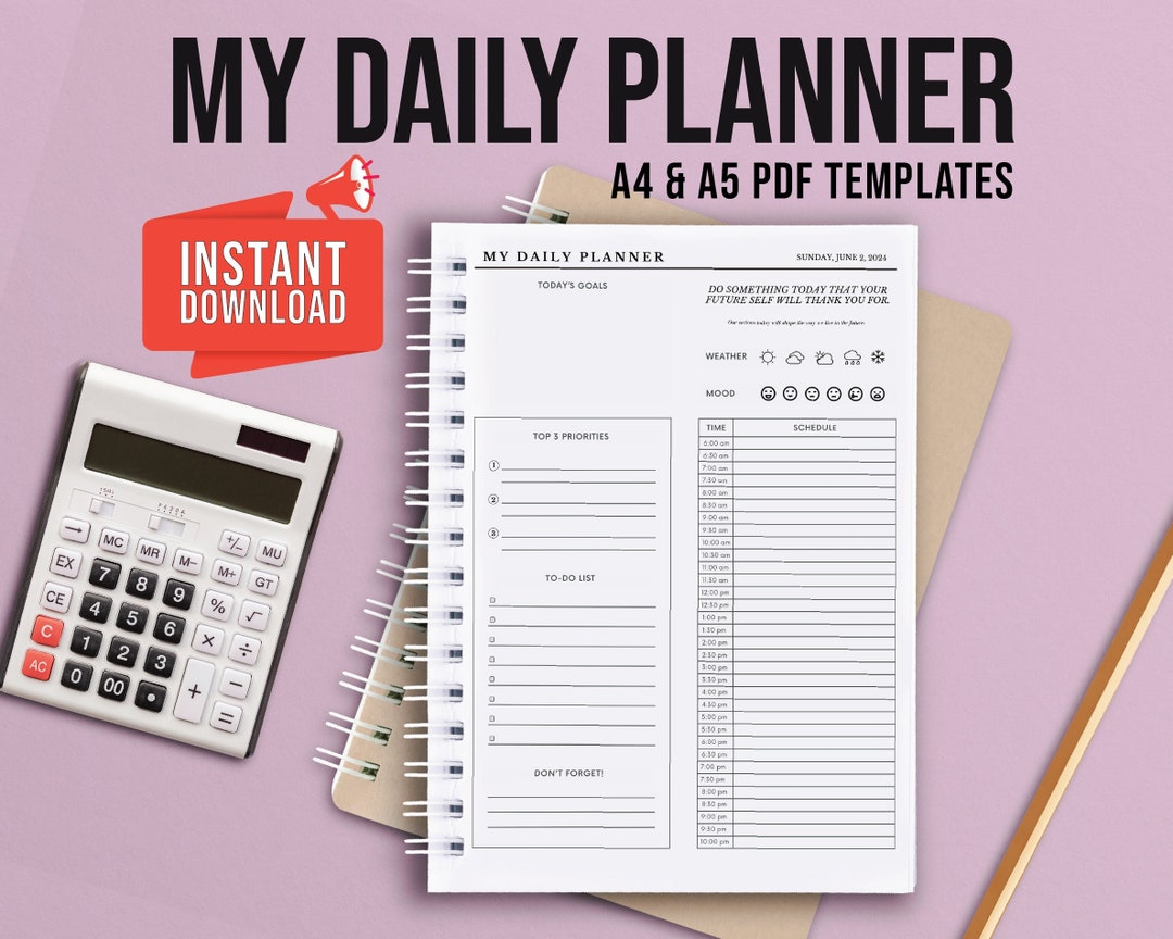 Printable Daily Planner A4 & A5 Pdfs for Busy Professionals Daily ...