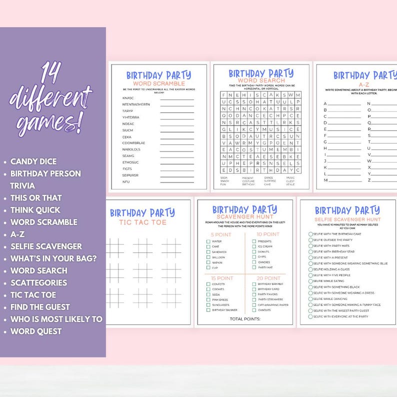 Printable Birthday Party Games Bundle Fun & Interactive Games Instant ...