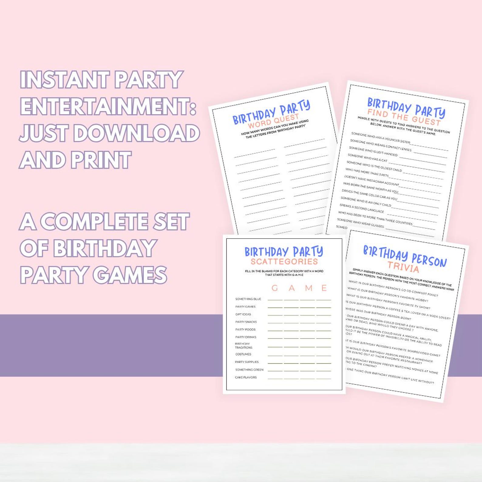 Printable Birthday Party Games Bundle Fun & Interactive Games Instant ...