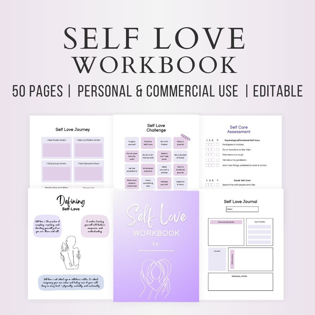 Self Love Workbook Template Canva Reflection Journal Master Resell ...