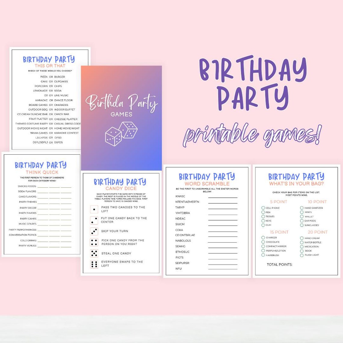 Printable Birthday Party Games Bundle Fun & Interactive Games Instant ...