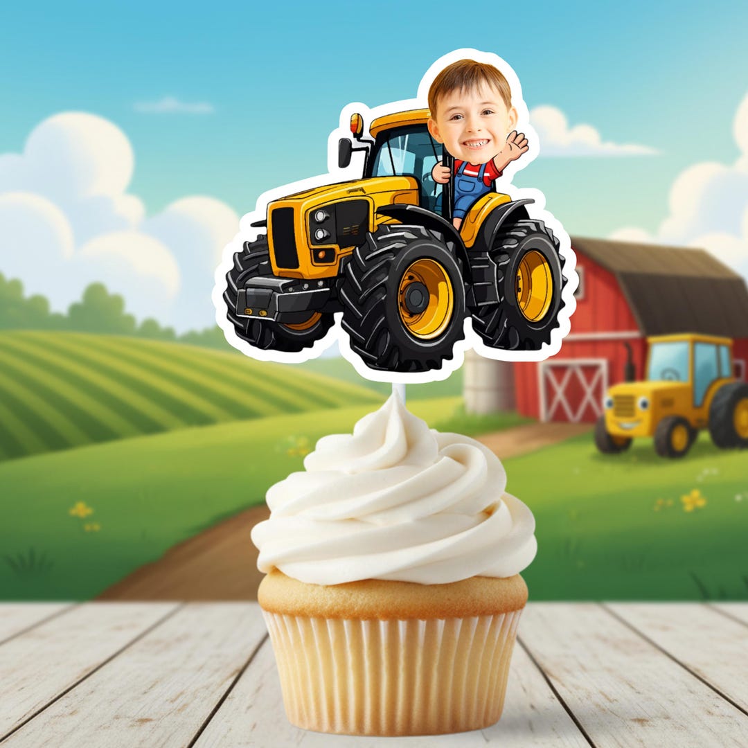 Tractor Face Cupcake Toppers | Personalized Farm Birthday Party Decor ...