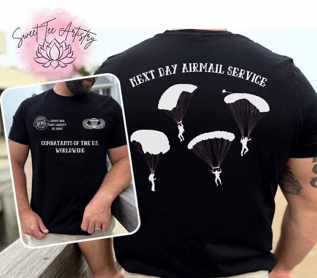 Airborne T-shirt jumpy Bois Paratrooper Design Front and Back Print Next Day Airmail Service ...