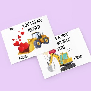 Construction Valentine's Cards, Heavy Machinery Cards, Printable PDF or ...