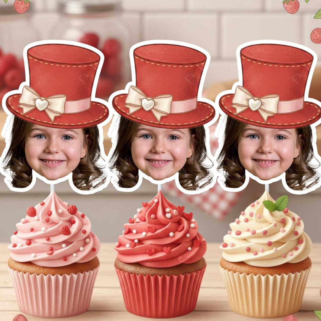 Top Hat Cupcake Toppers With Photo | Sweet One & Valentine Party Hats ...