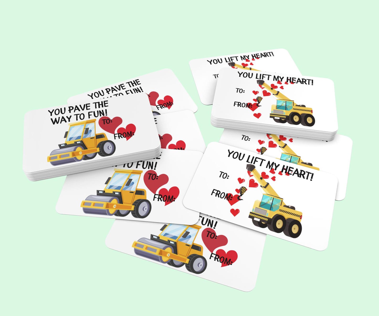 Construction Valentine's Cards, Heavy Machinery Cards, Printable PDF or ...