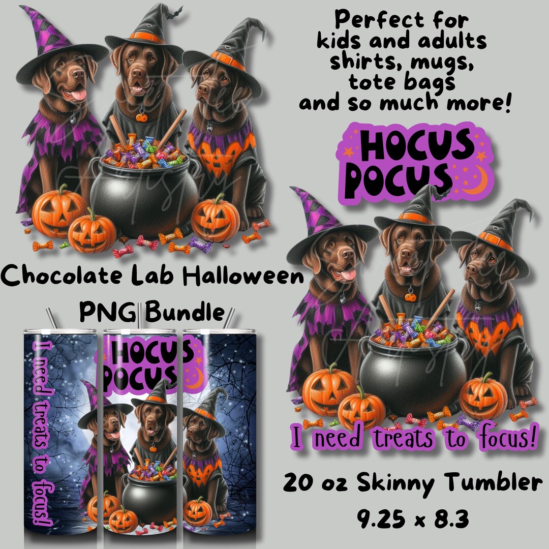 Chocolate Lab Hocus Pocus Halloween PNG Bundle, Witch, Ghost Dog, Cute ...