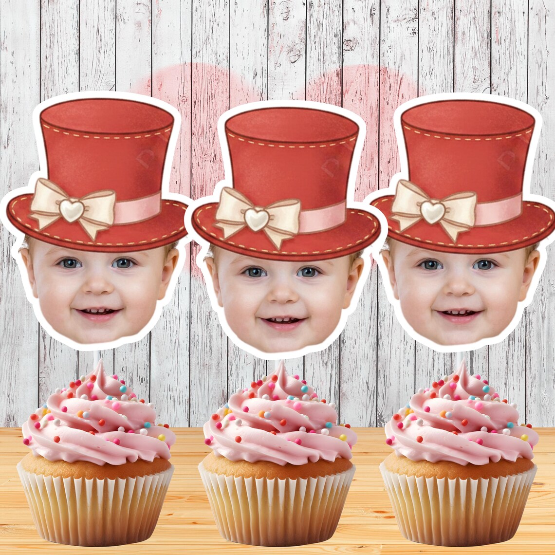 Top Hat Cupcake Toppers With Photo | Sweet One & Valentine Party Hats ...