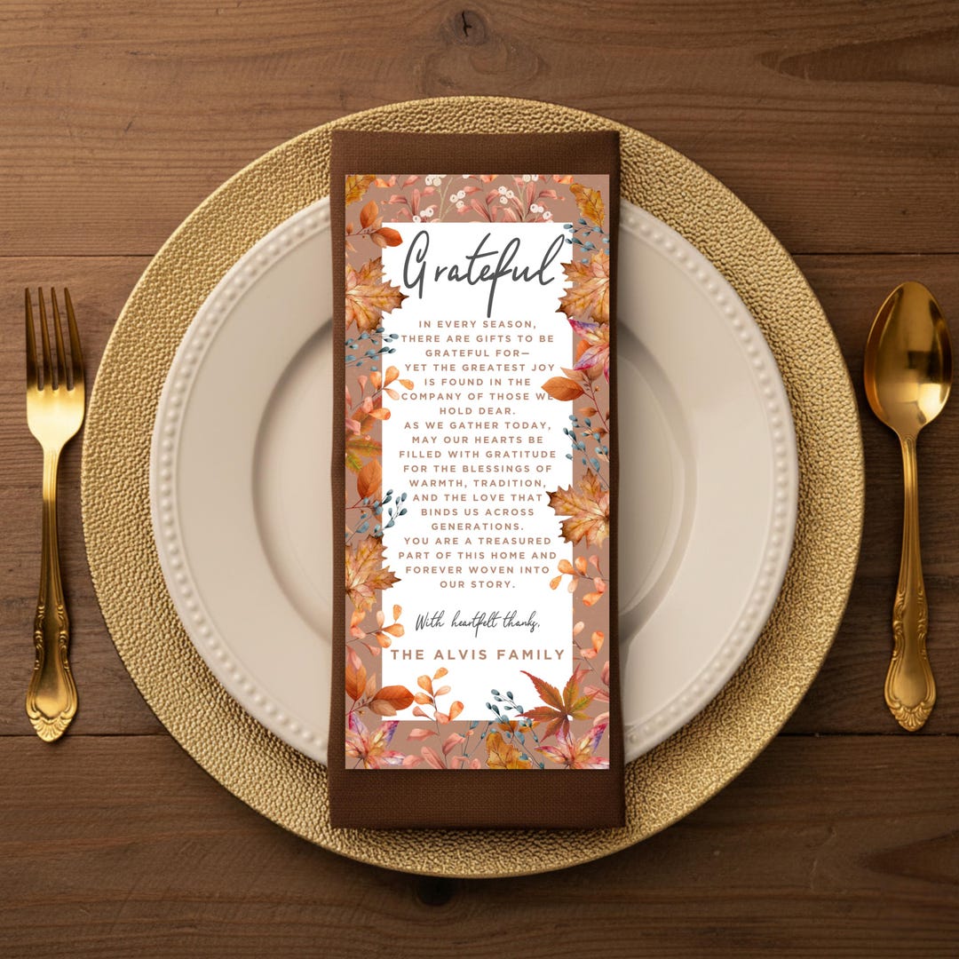 Thanksgiving Table Prayer Card, Gratitude Place Setting Decor ...