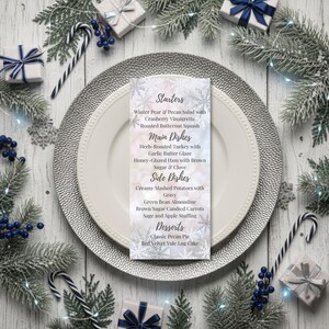 Winter Wonderland Menu Card | Elegant Snowflake Christmas Dinner ...