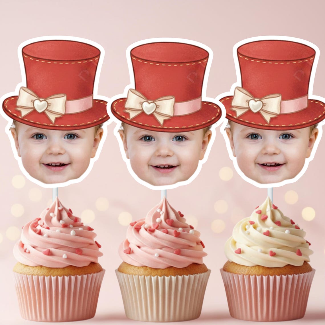 Top Hat Cupcake Toppers With Photo | Sweet One & Valentine Party Hats ...