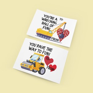 Construction Valentine's Cards, Heavy Machinery Cards, Printable PDF or ...