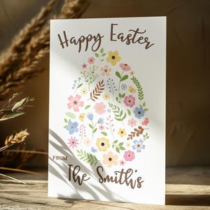 Personalized Easter Card: Floral Egg Family Name Design - Etsy