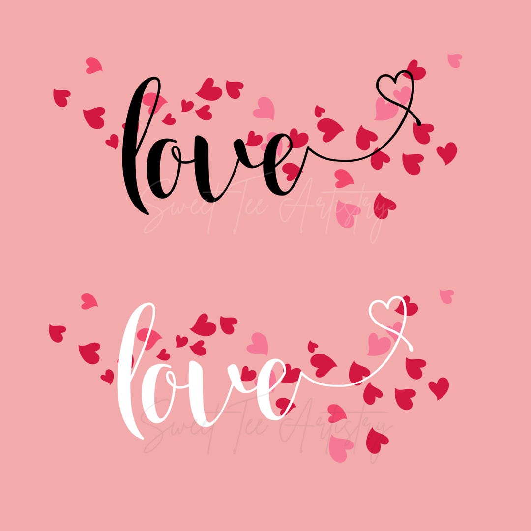 Love Hand-lettered Design | Digital PNG | Floating Hearts Art | Black ...