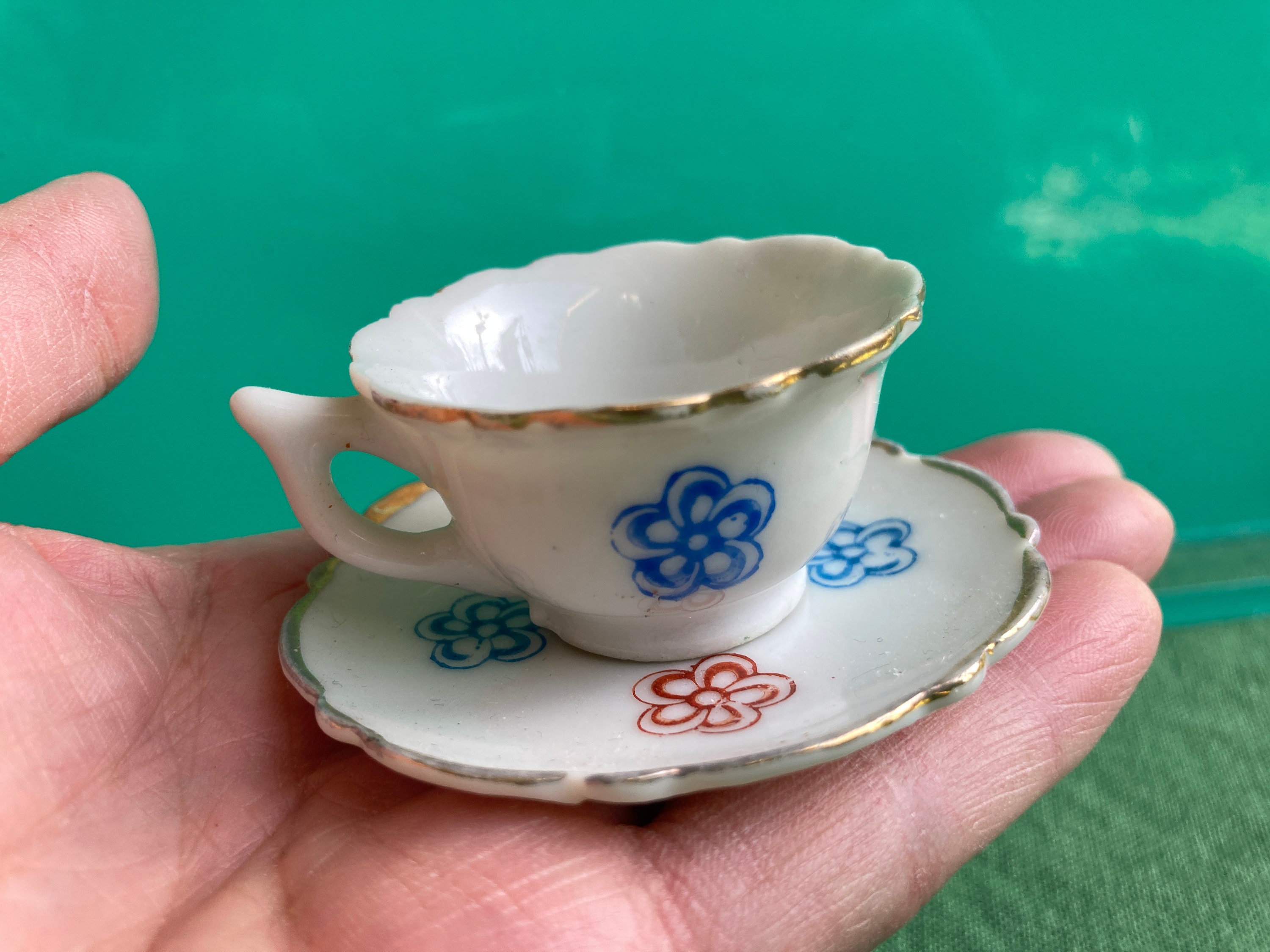 Tiny Vintage Japan Teacup and Saucer, Marked Dollhouse Teacup Set Mini ...