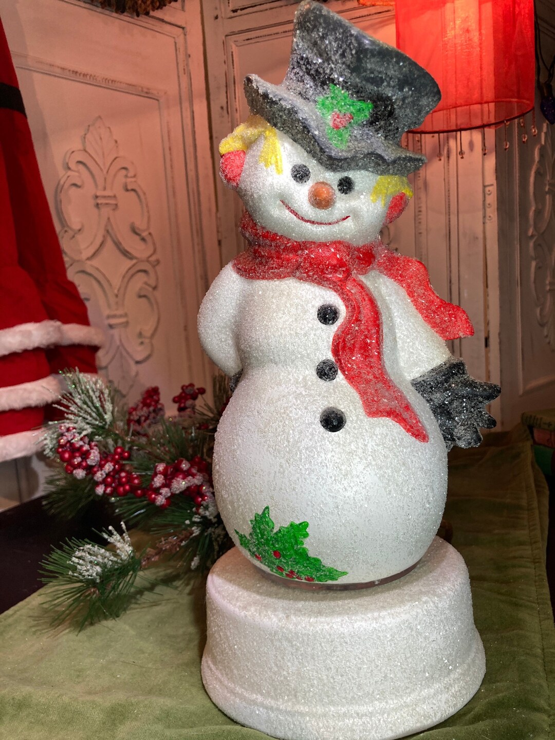 Lg Musical Retro Rotating Frosty the Snowman Musical Figurine on ...