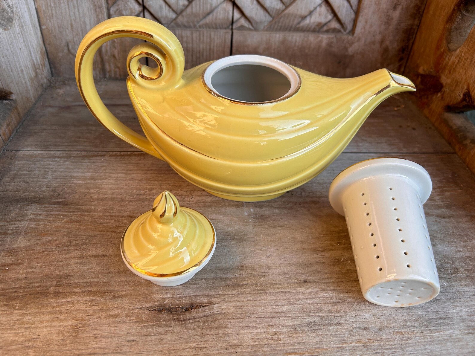 Vintage Hall Aladdin Teapot Infuser Yellow With Gold Details 3 Pieces ...