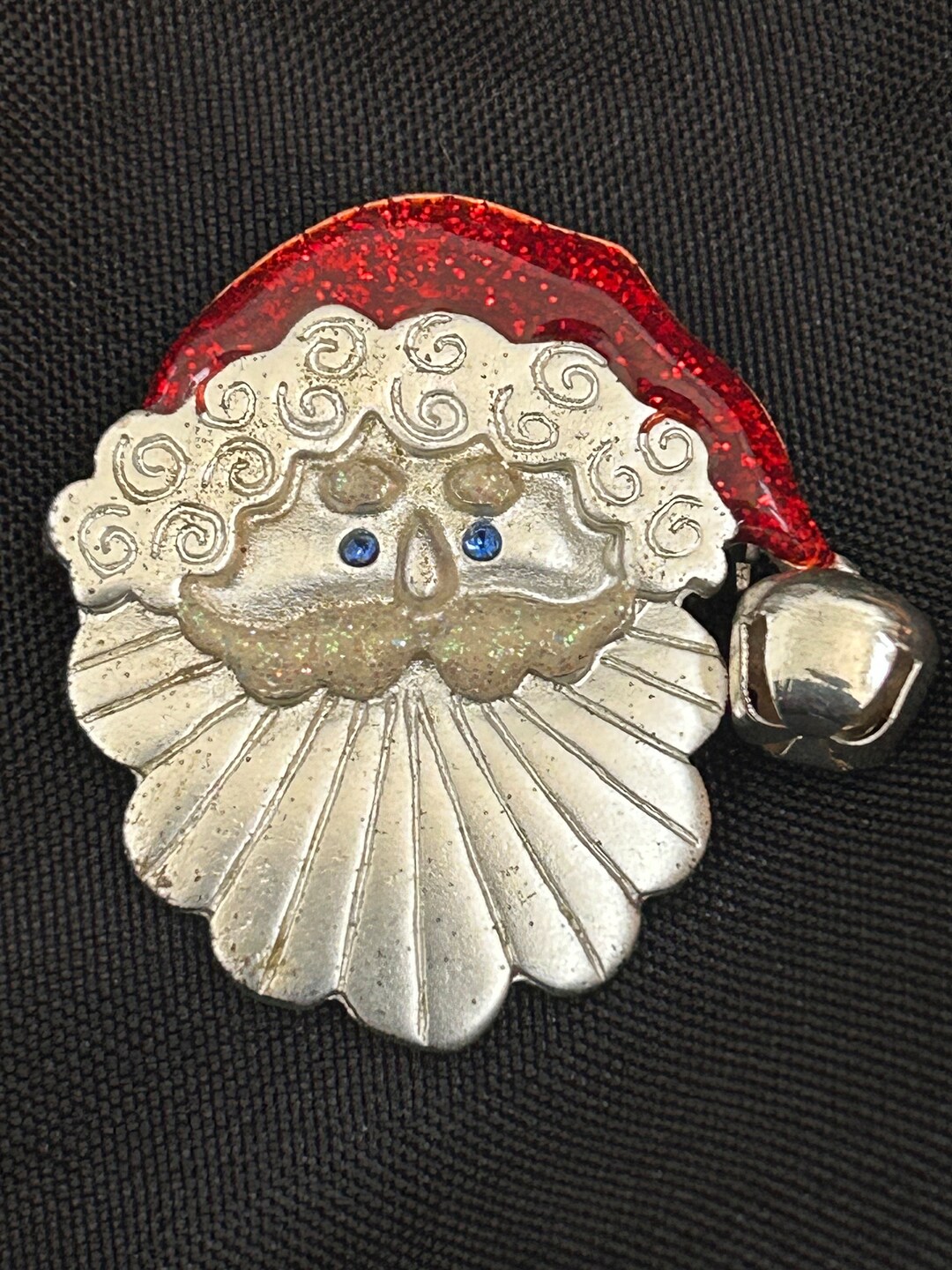 Vtg 80s Santa Clause Blue Eyes Brooch Pin Costume Jewelry Red Silver ...