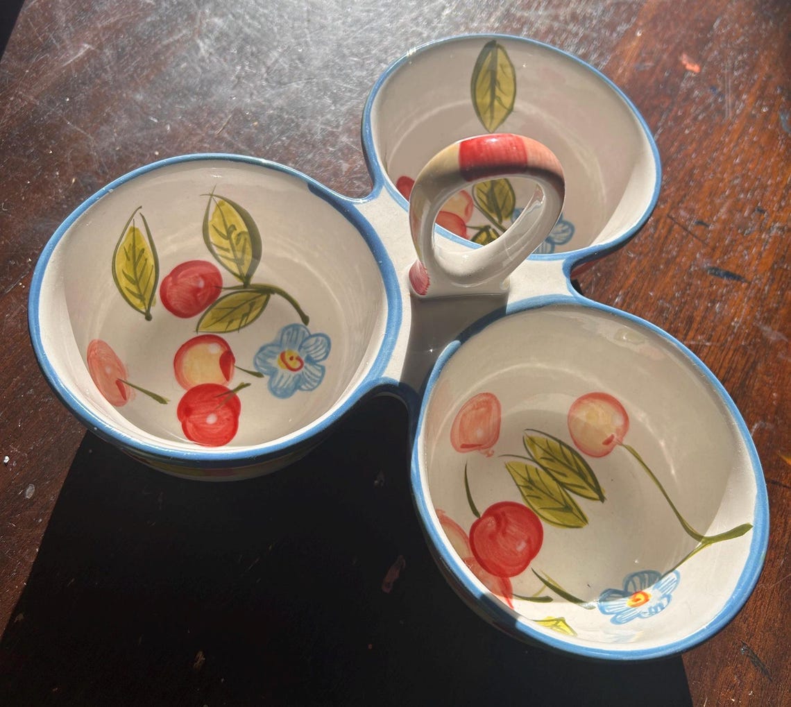 Cherry Blossom Divided Condiment Dish Serving Bowls With Handle by ...