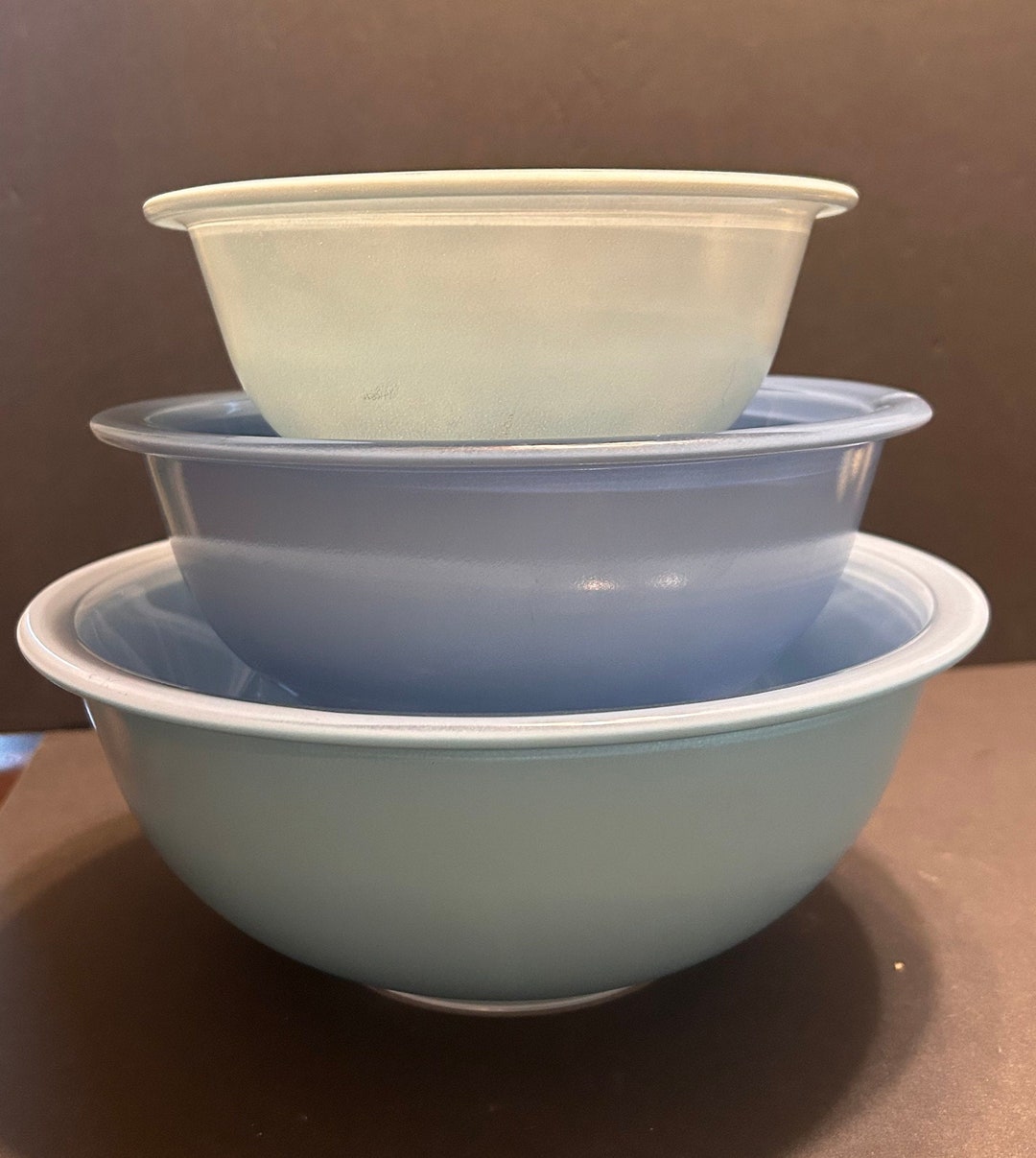 Set 3 Shades of Blue Pyrex Nesting Bowls Vintage 80s Opaque Outside ...