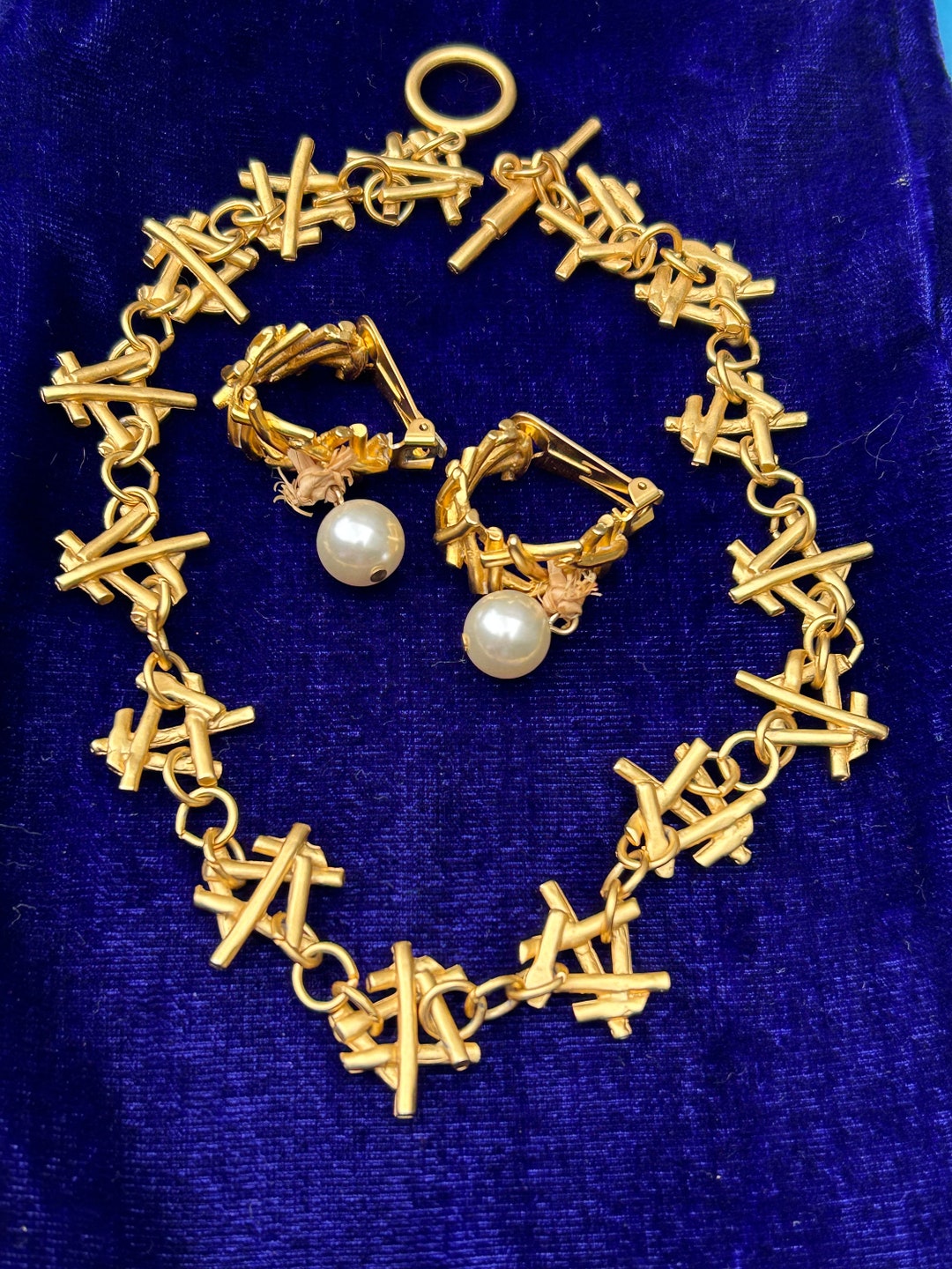 French Set of Biche De Bere Byzantine Matte Gold Plate Modernist ...