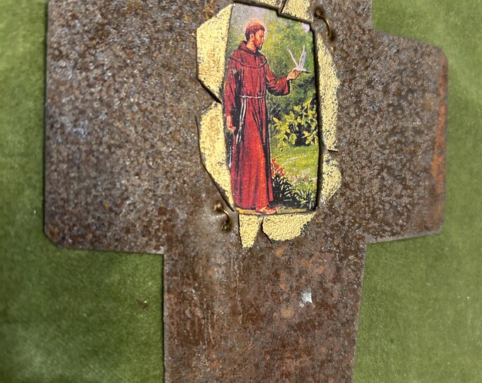 Vtg St Francis Retablo Tin Cross Patton Saint Animals Religious Icon ...