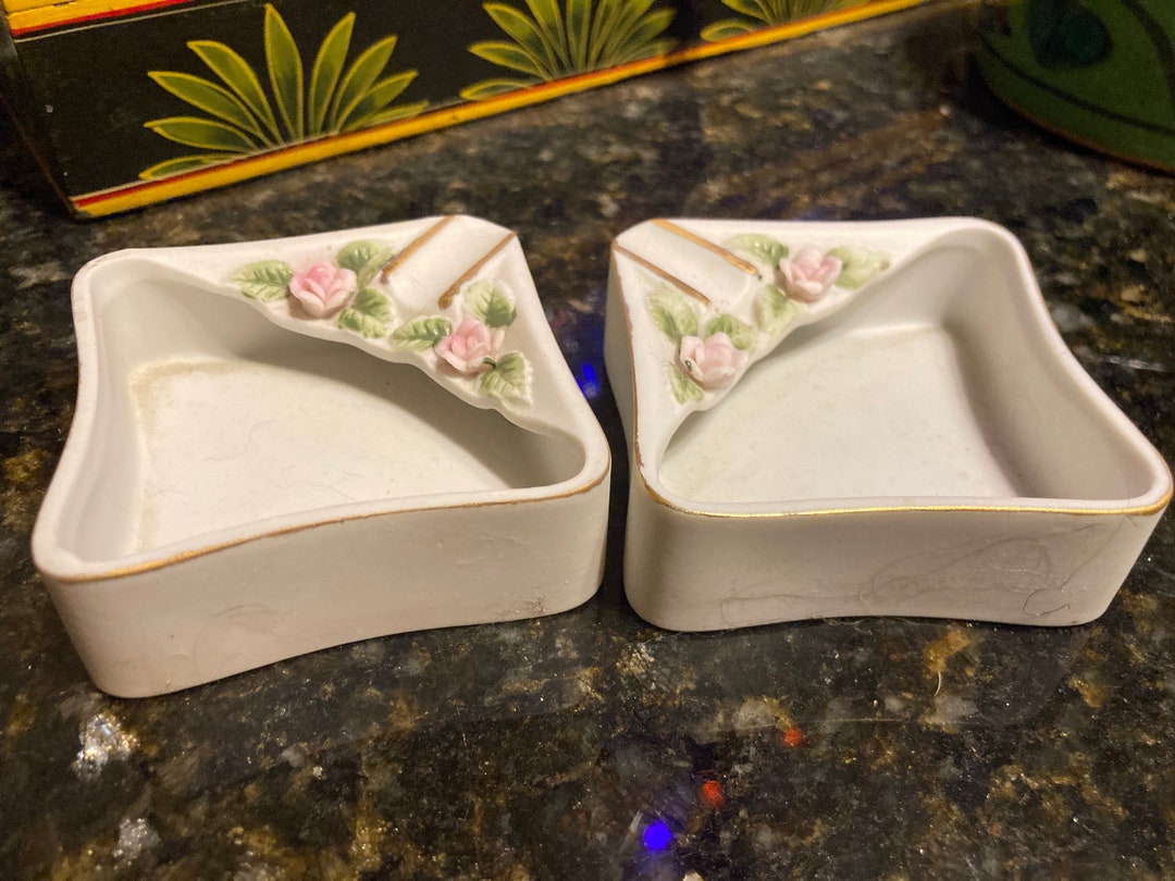 Set of 2 Vintage Rare Lefton Personal Bisque Rose With Gold Detail ...
