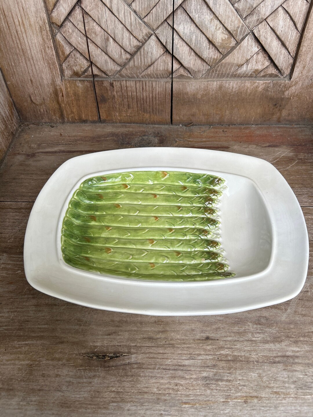 Vintage Majolica Italy Asparagus Dish Serving Platter Marked Italy ...