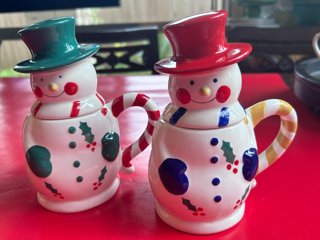 Temp-tations 12 Oz Snowman Mugs With Top-hat Lids 12 Oz Frosty - Etsy