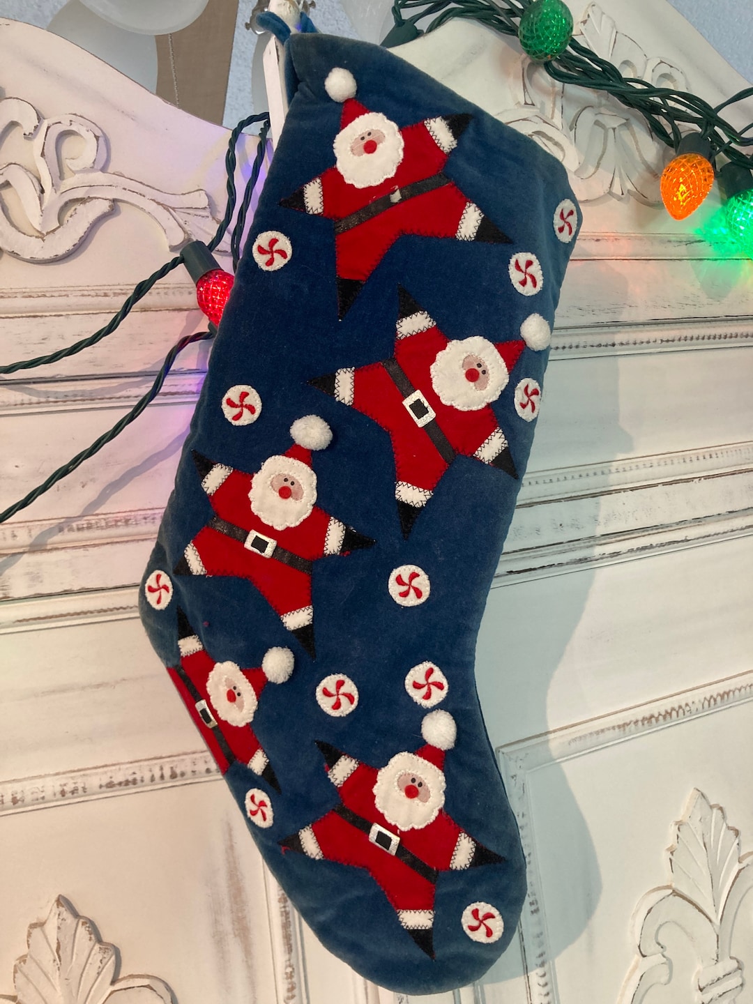 Blue Velvet Santa Stocking Light Blue Velvet Christmas Stocking With ...