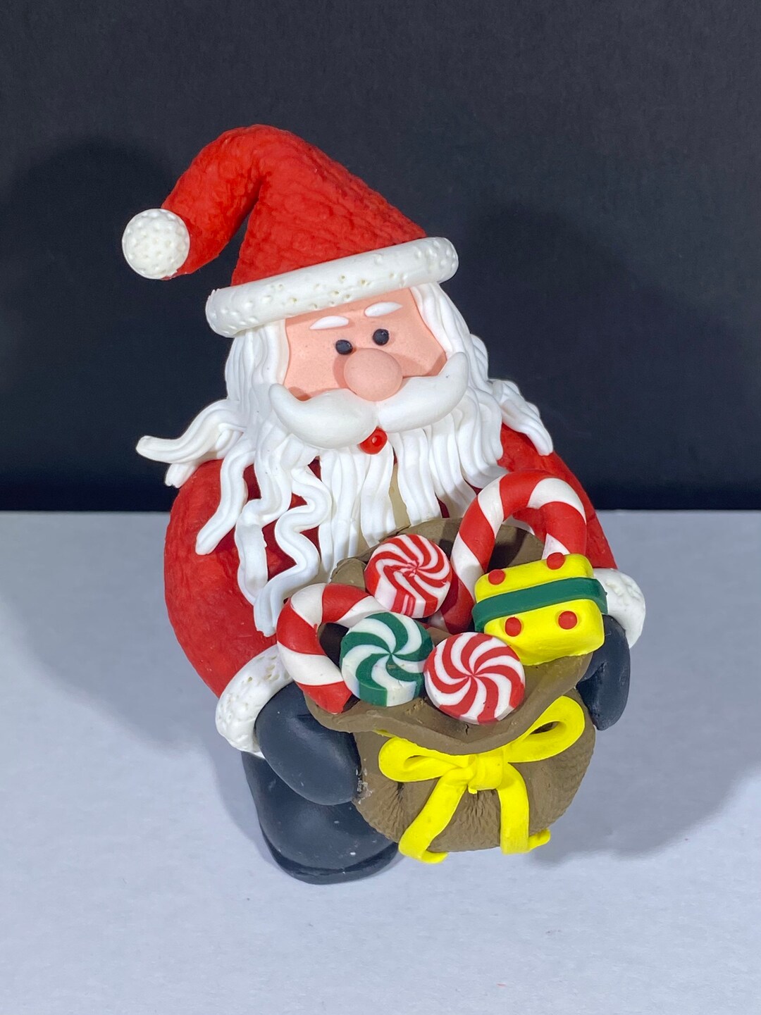 Santa Claus Cake Topper Claymation Look Figure With Toy Bag Quilted ...