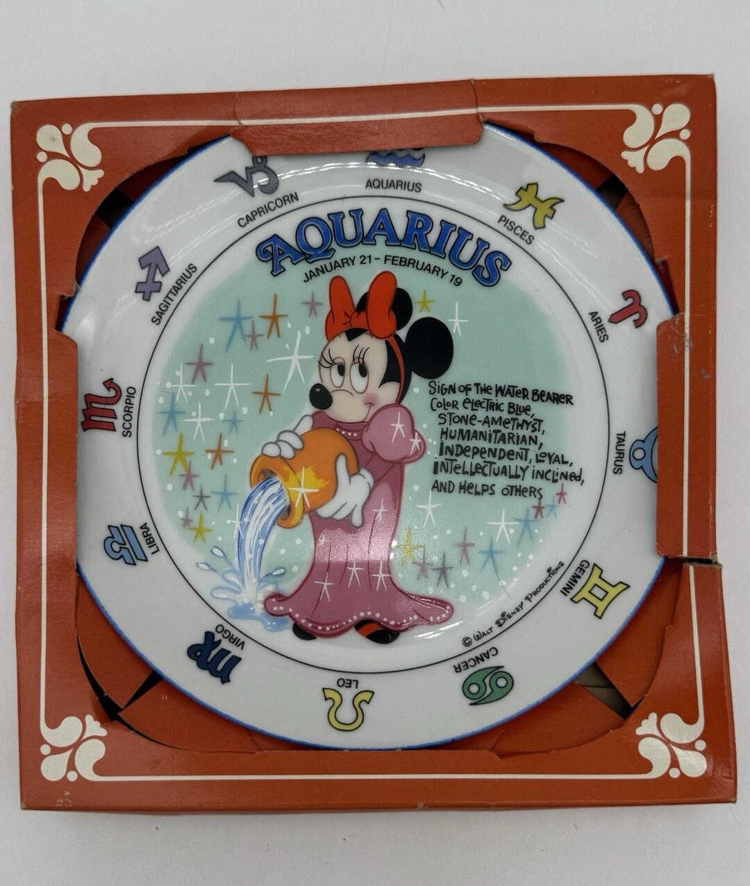 Vtg Walt Disney Sign of the Zodiac Aquarius Minnie Plate 6.5" Schmid W ...