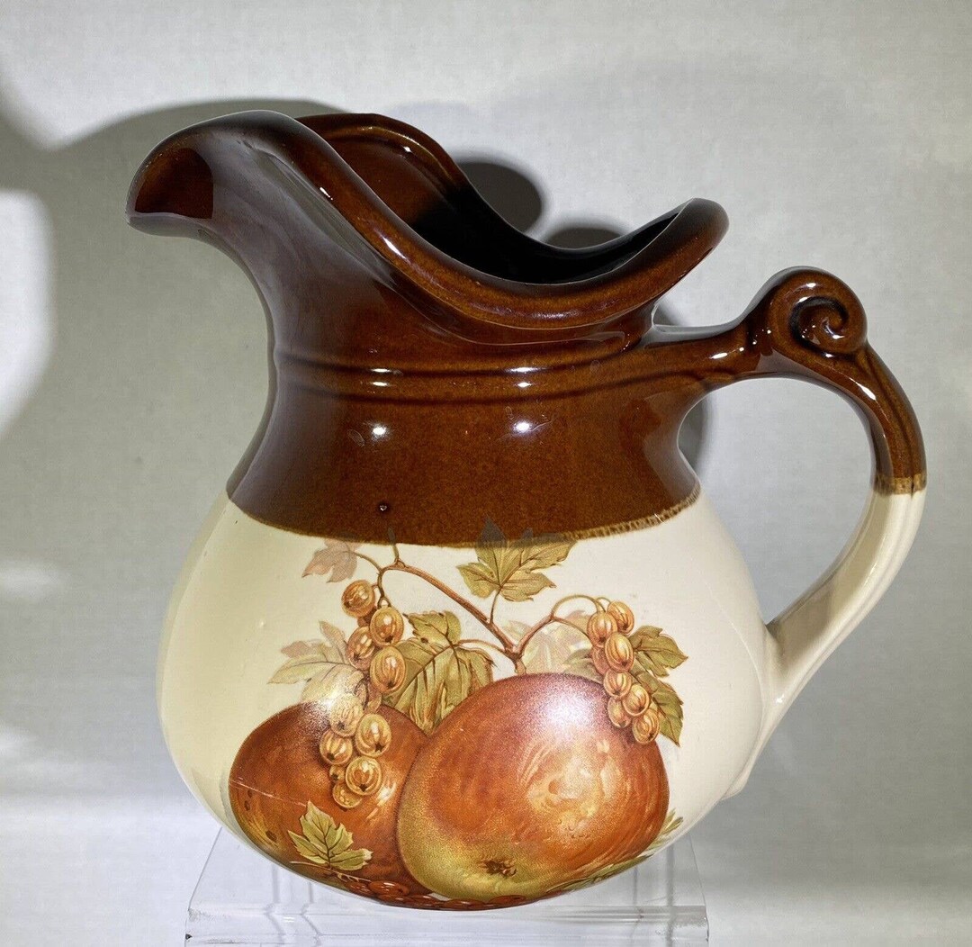 Vintage 1960s Mccoy USA Pottery Pitcher 48 Oz Apples Grapes 7515 Brown ...
