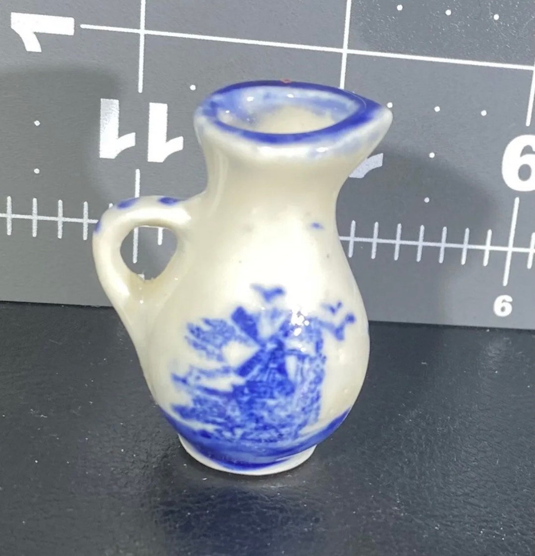 Vintage Blue Miniature Windmill Pitcher Blue and White German Ceramic ...